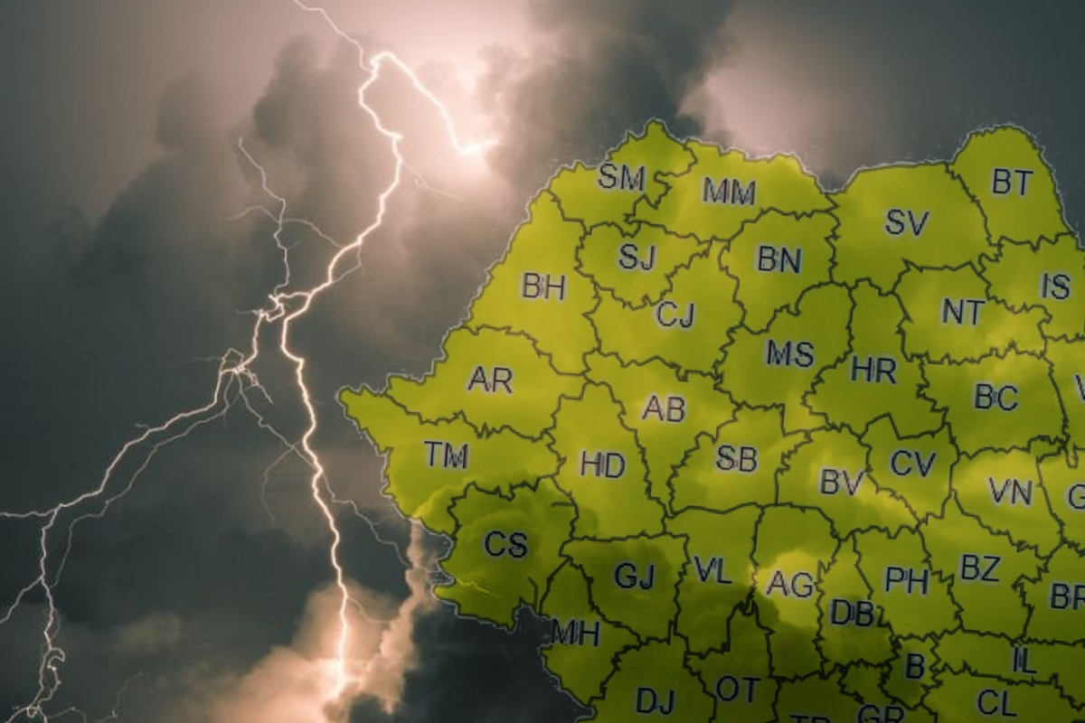 Cod galben astăzi în România. Alerta dată de meteorologi, care sunt județele lovite de furtuni ...