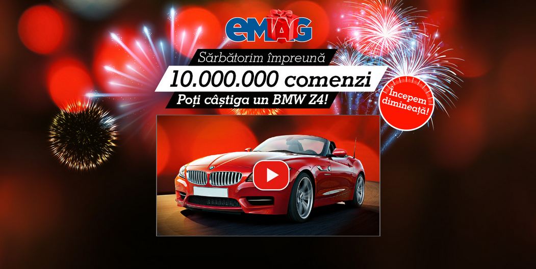 Reduceri aniversare la eMAG. Cum poți câștiga un BMW Z4