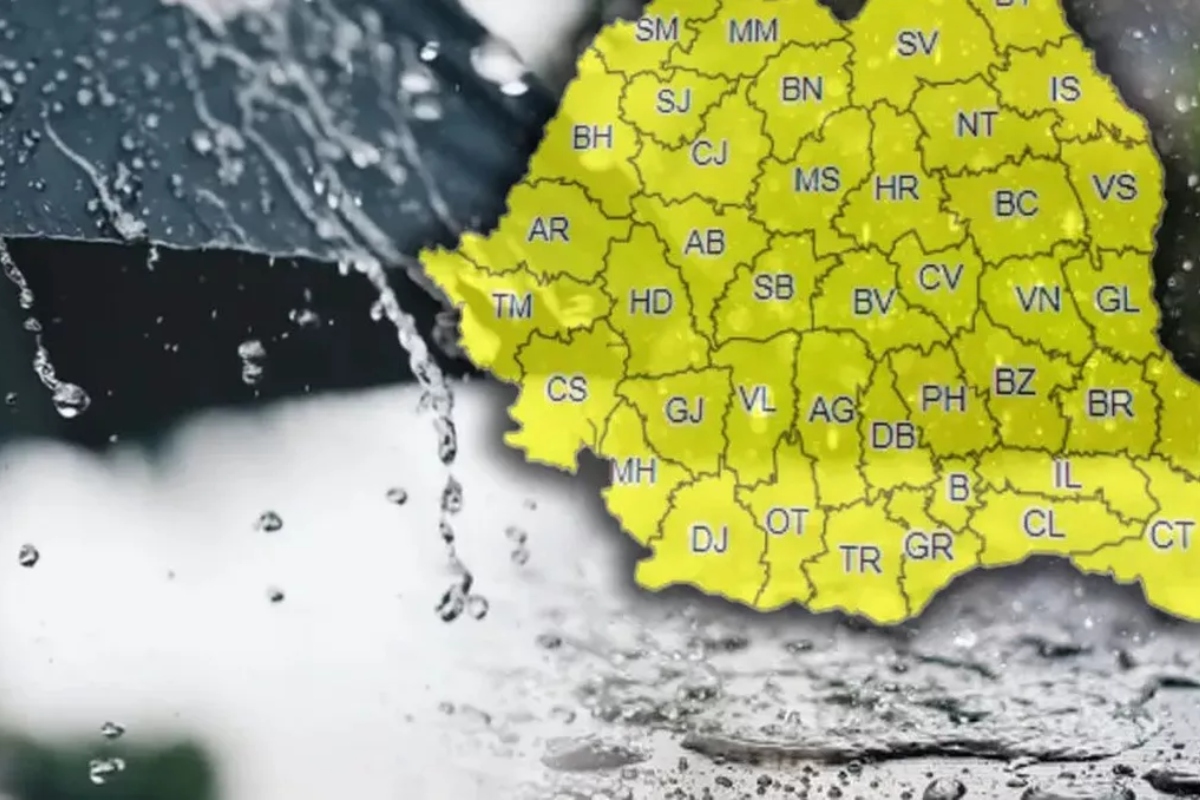 Alertă ANM de fenomene meteo extreme. Cod galben de furtuni puternice și grindină. Județele vizate
